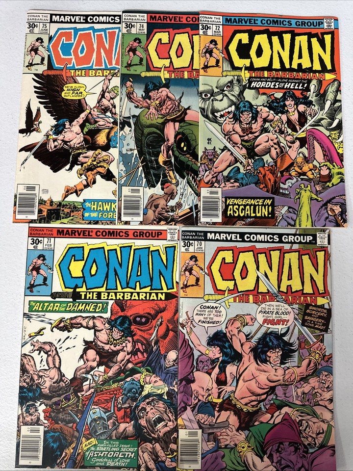 Conan The Barbarian #70 71 72 74 75 1977 Lot Run Set Marvel Bronze Age ...