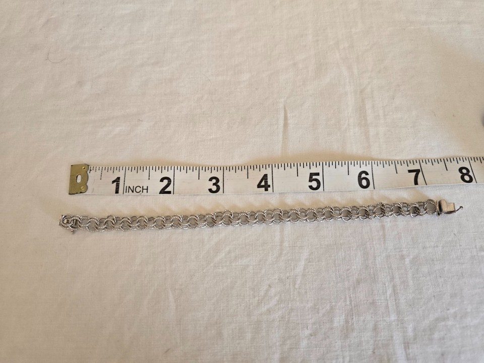 Vintage 7" Sterling Silver Dainty Double Circle Link Bracelet + Double ...