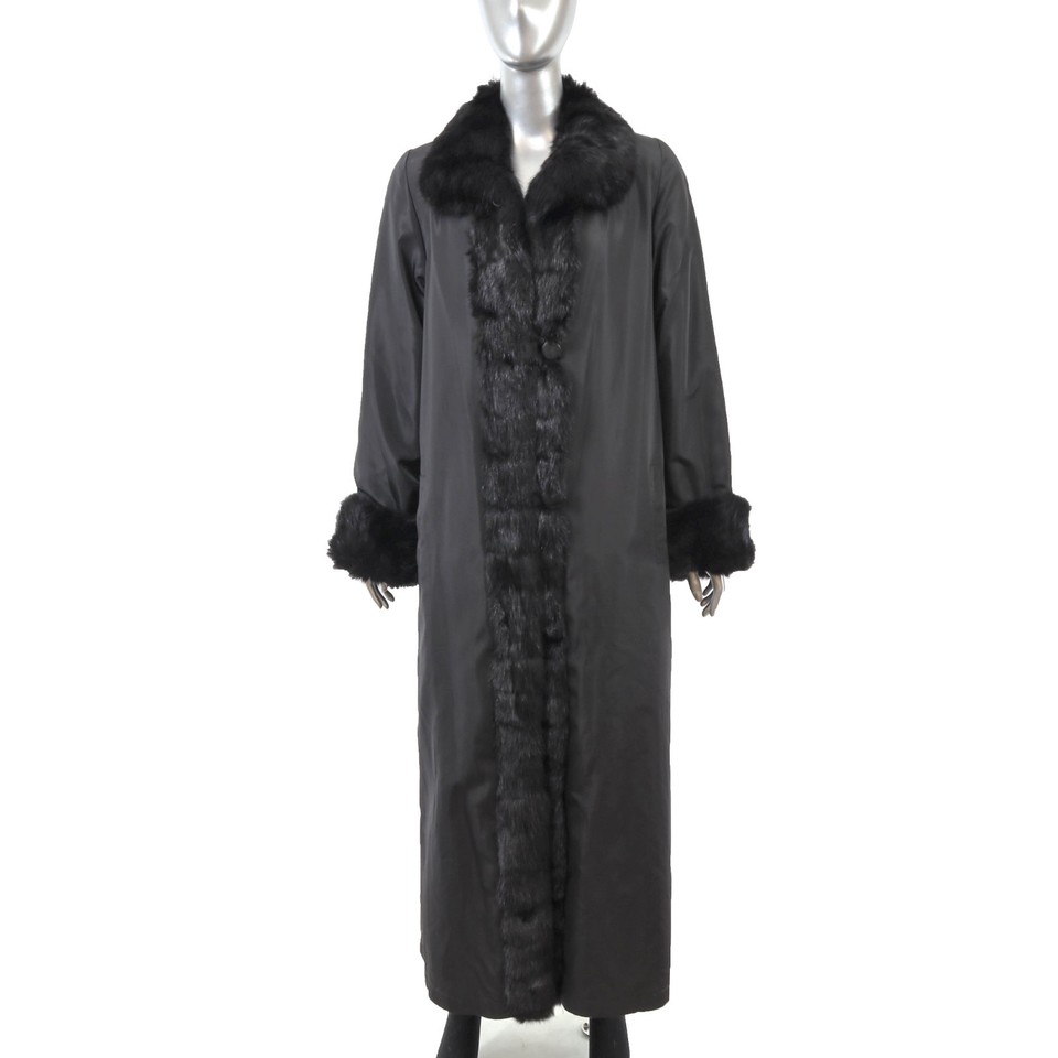 Black Sheared Mink Coat Reversible to Taffeta with Sable Trim- Size M ...