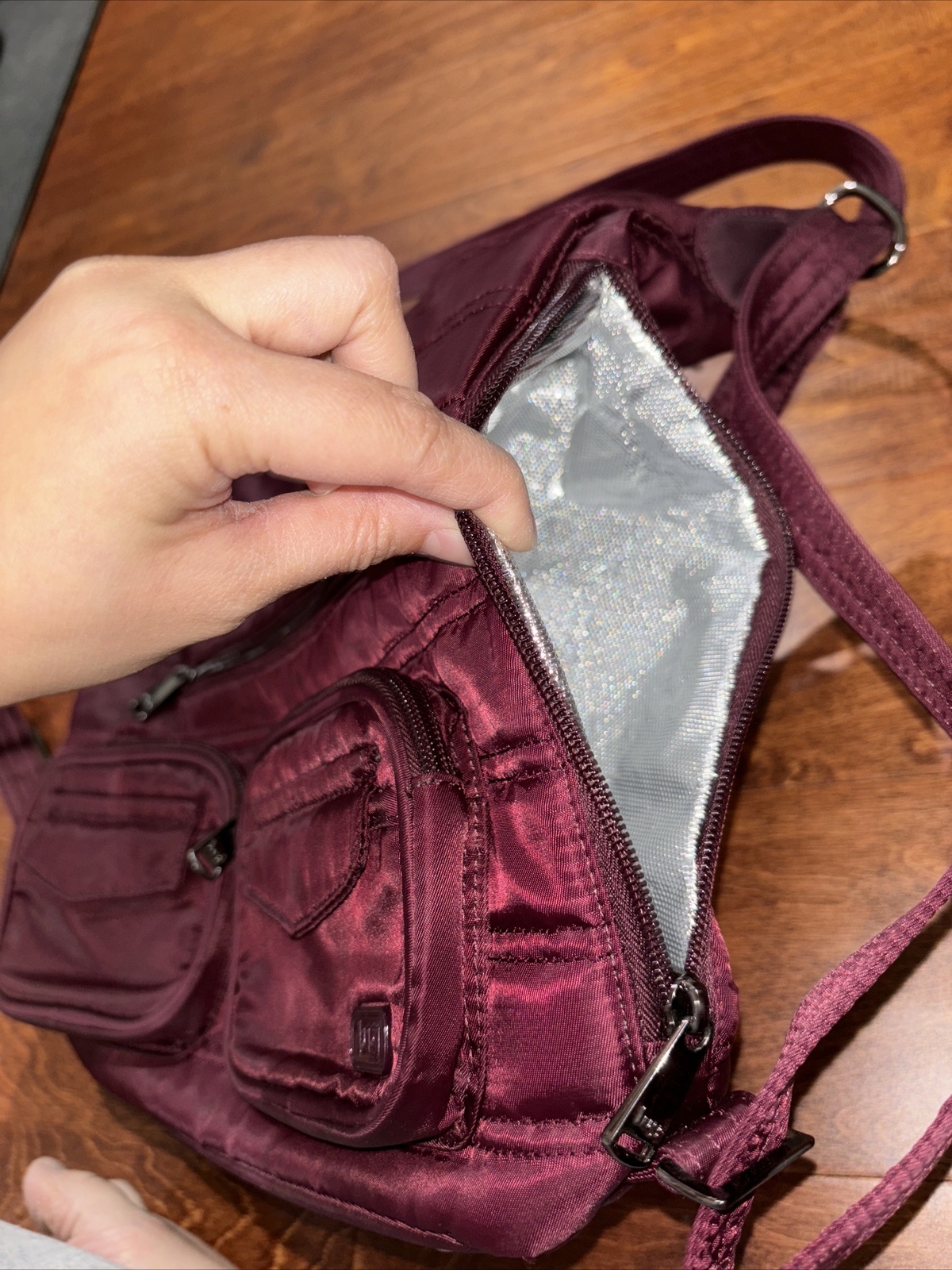 Lug Medium Tote Bag Purse Zipliner Metallic Burgundy Convertible ...