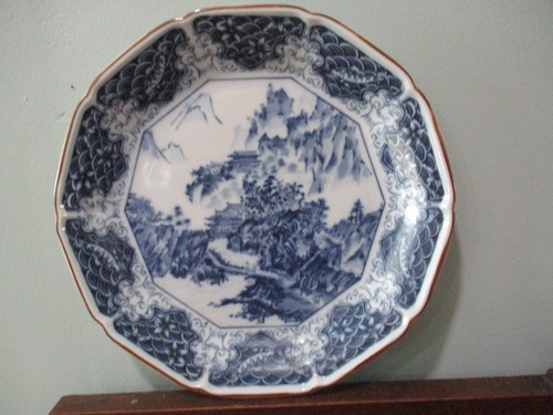 Chinese Ming Porcelain Decagon Plate cobalt & white Mountain Village 9 ...