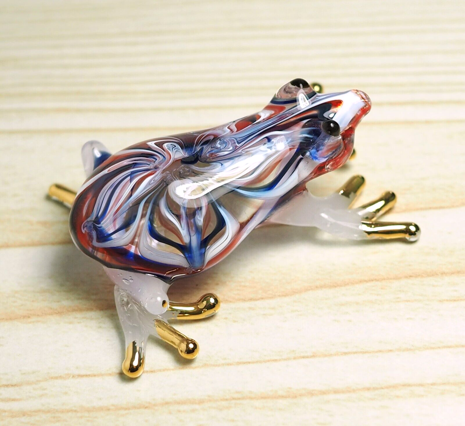 Red Blue Frog Toad figurine hand blown art glass gild 1.75" Decor ...