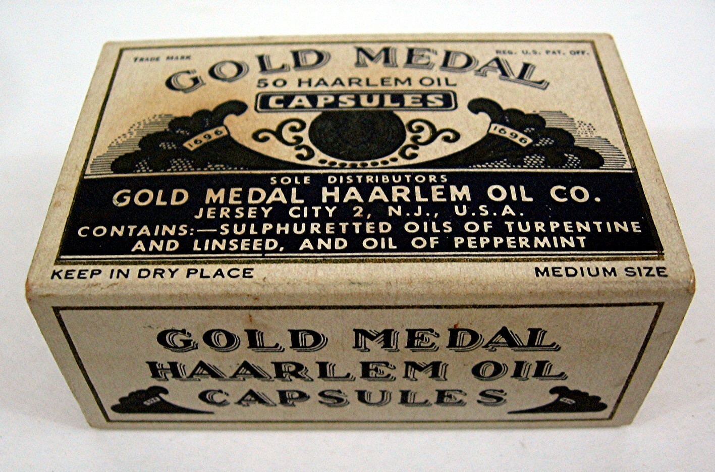 Old Gold Medal Haarlem Oil Company Capsule Medicine Box Jersey City NJ ...