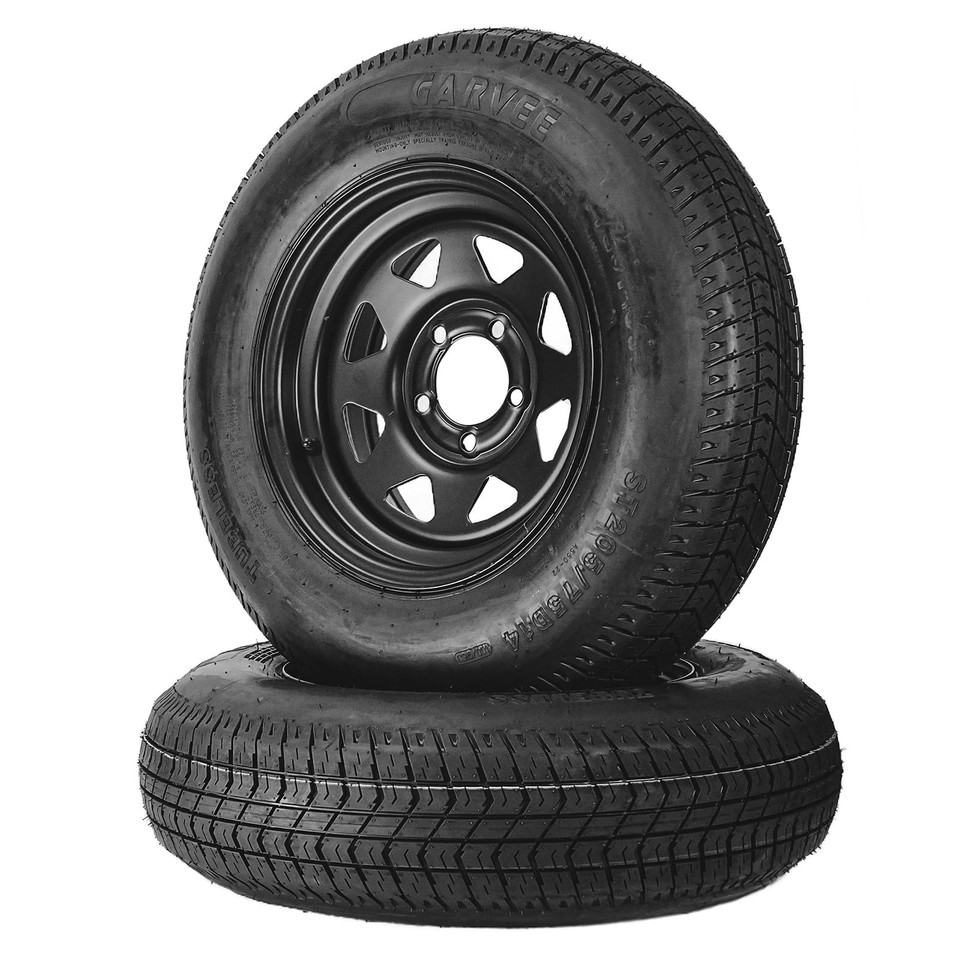 4-Pcs ST205/75D14 Trailer Tires & Wheels 5 Lug On 4.5" 14" Rims Load ...