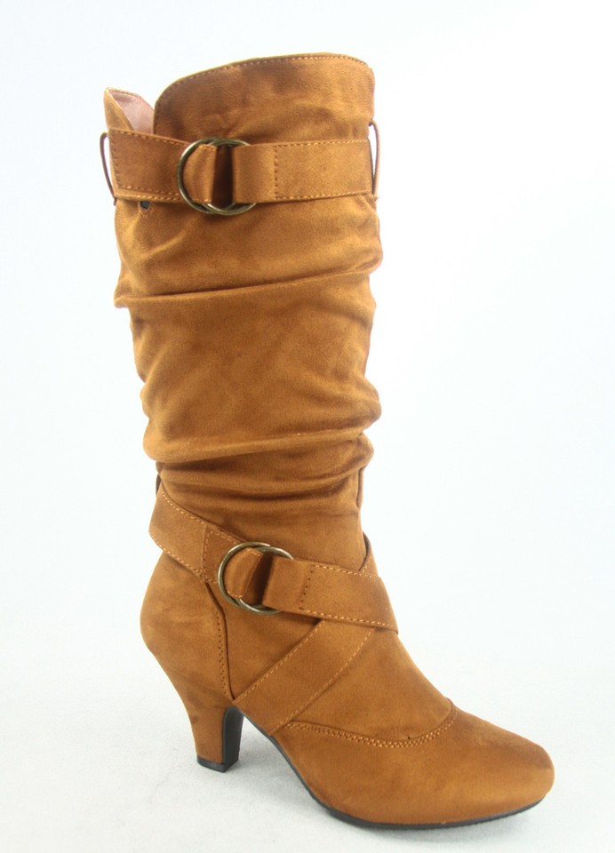 Women's Round Toe Low Heel Zipper Slouchy Mid-Calf Boots Shoes Size 5 ...