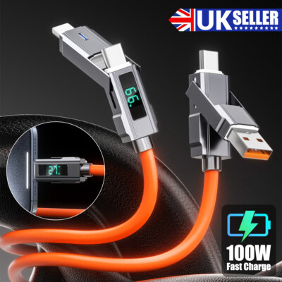4 in1 Digital Display USB Type-C PD Fast Charging Cable 100W For iPhone ...