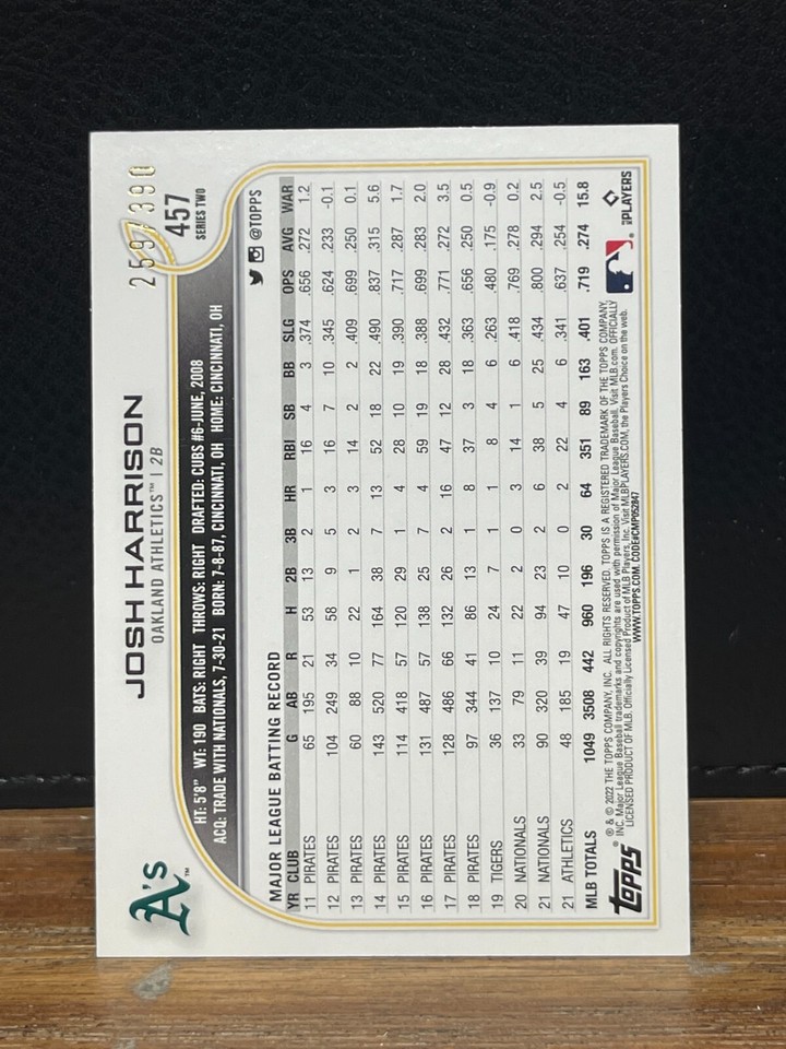 2022 Topps JOSH HARRISON Oakland Athletics #457 HOBBY FOILBOARD 259/390 ...