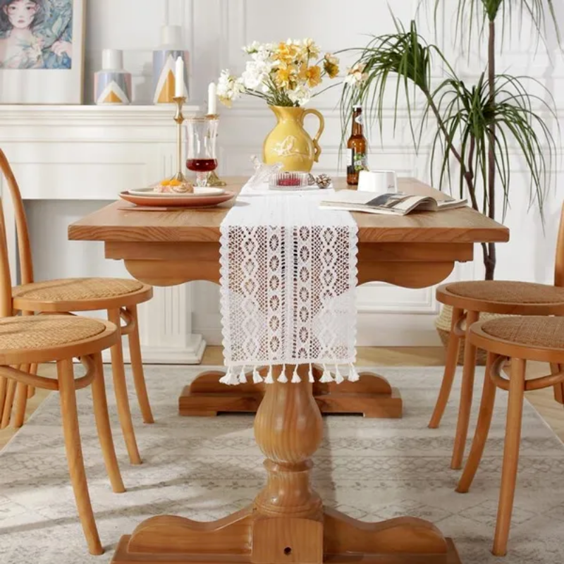1X Hollow Lace Table Runner Cotton Crochet Fringed Doilies Rectangle ...