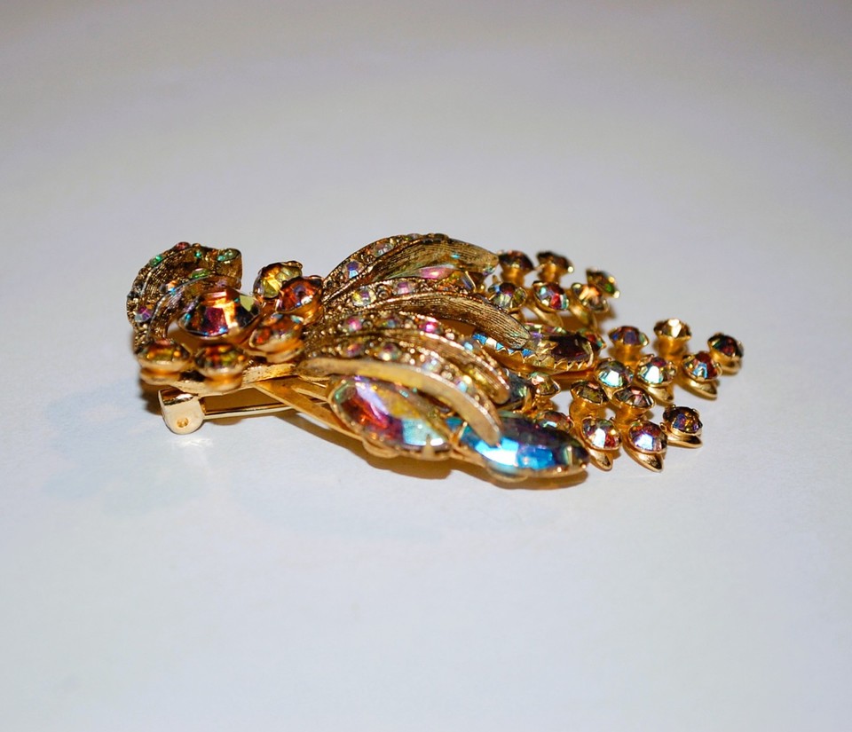 Vintage SELINI Brooch Aurora Borealis Brilliant Multicolor Rhinestone ...
