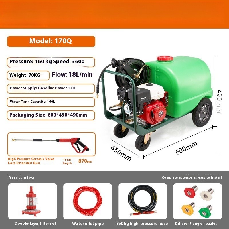 Portable Fuel Tank Truck Washer Gasoline-Powered High-Pressure Washer ...