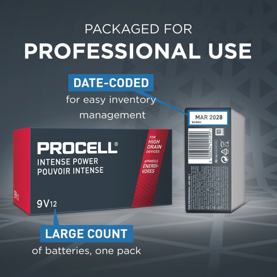 PROCELL INTENSE POWER 9V ALKALINE BATTERIES MN1604 6LR61 LR22 PP3 | 4 ...