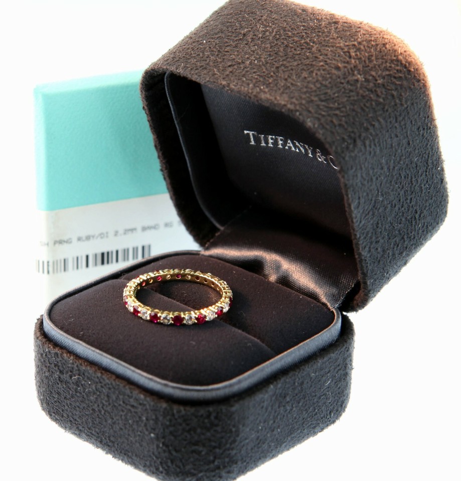 Tiffany & Co Forever 2.2mm Shared Setting Ruby Diamond Eternity Ring Sz ...