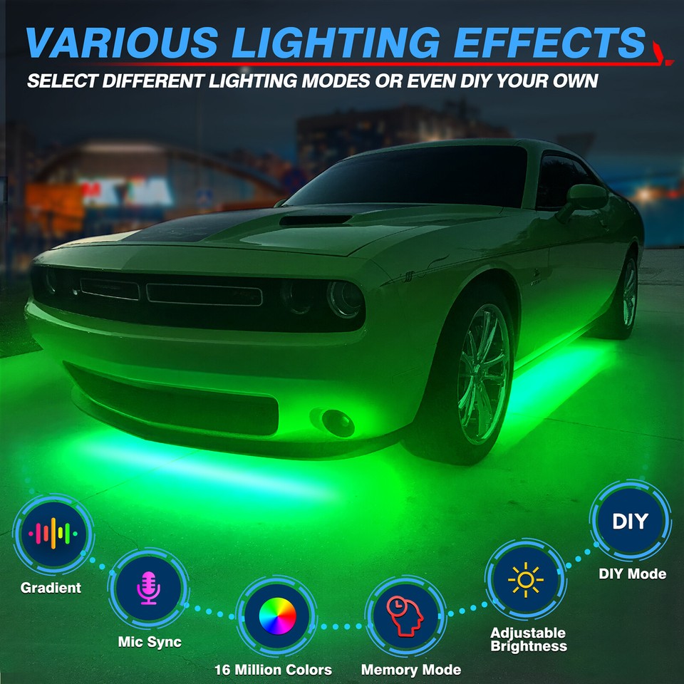 8pc RGBW LED Car Underglow Light Kit, Aluminum Exterior Underbody Neon ...