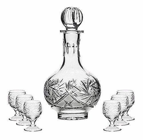 Russian Cut Crystal Glass Decanter & Set of 6 Vodka Shot Glasses USSR ...