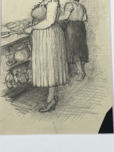 Vtg Graphite Pencil Sketch Woman In Kitchen Cooking 7x5” Art Drawing ...