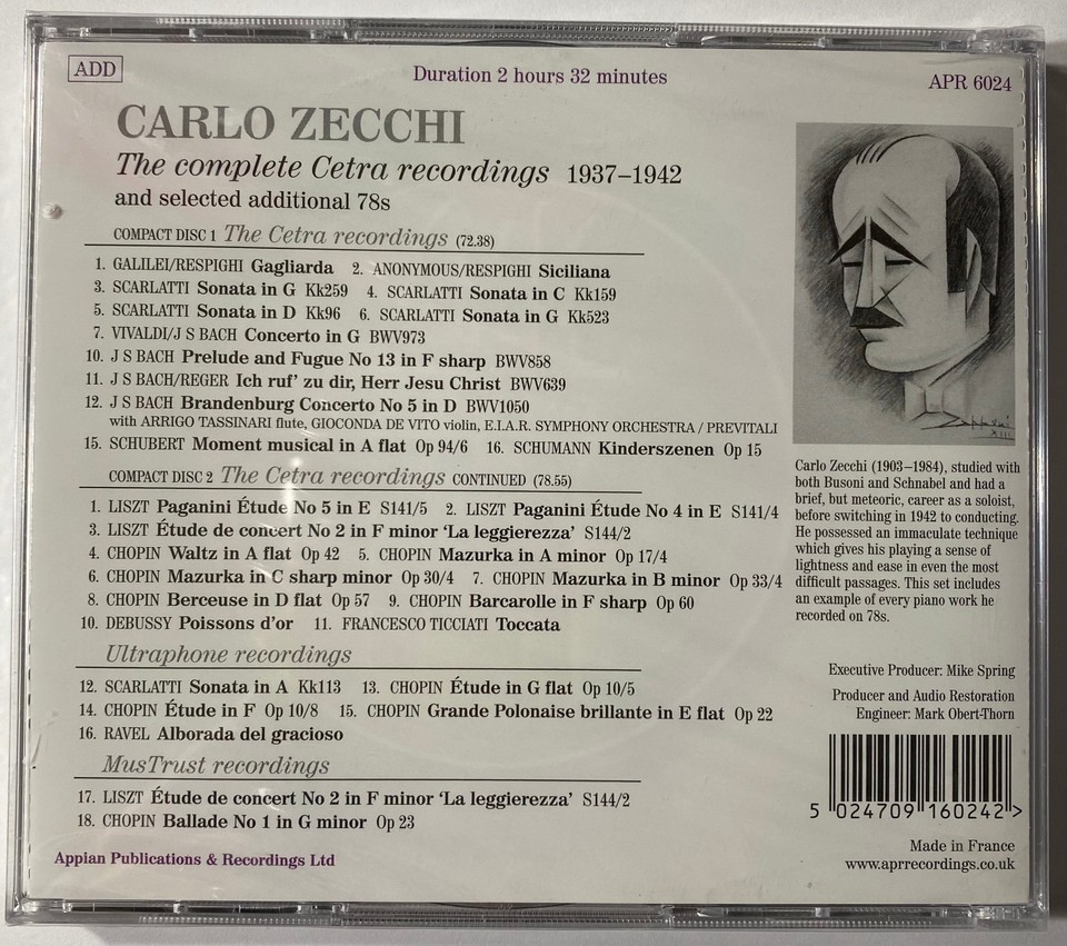 CARLO ZECCHI Complete Cetra Solo Recordings Bach Chopin Liszt APR ...