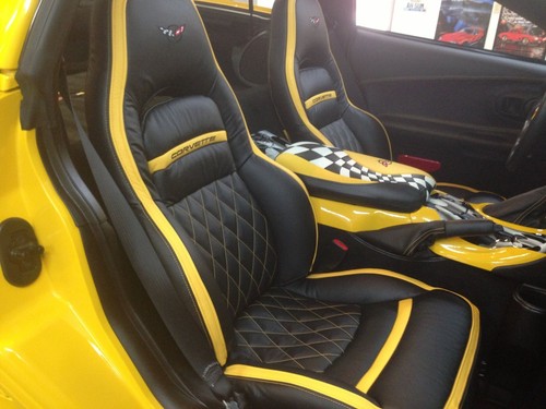 Chevy C5 Synthetic Leather Sports Seat Covers Black & Yellow Diamond ...