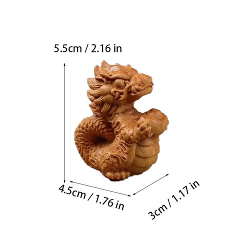 Wooden Small Fire Dragon Ingot Fortune Statue Hand Carved Mini Feng ...