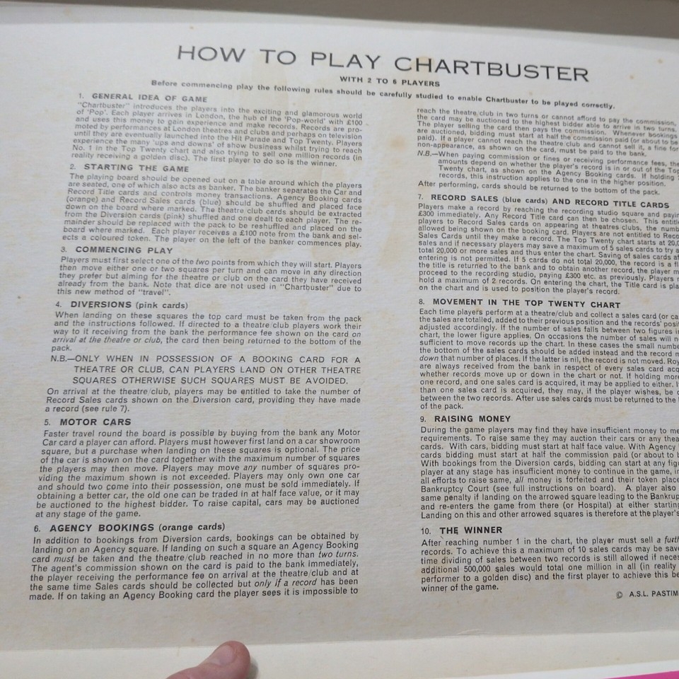 Chartbuster Game by ASL Pastimes, Vintage, Good Condition, Rare Board ...