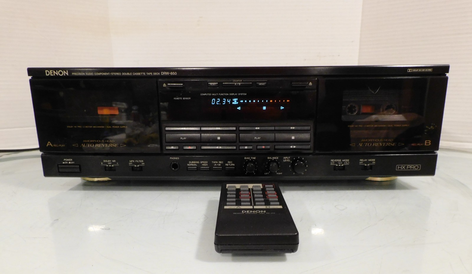 Denon DRW-850 HX PRO Auto Reverse Dual Cassette Deck w/ Remote Control ...