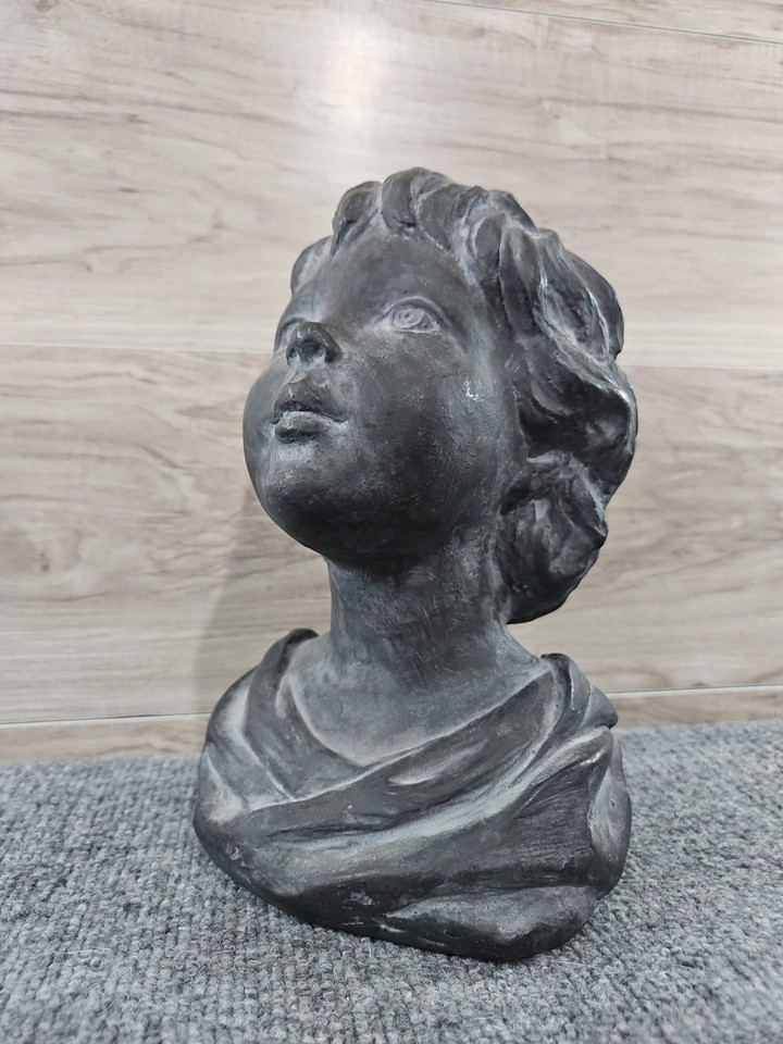 Vintage Hickory Feathers Bust Statue Young Child Head Cast Stone ...