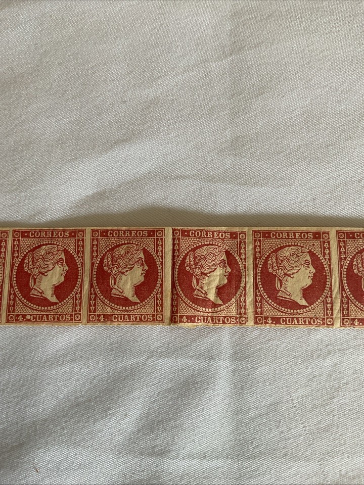 SPAIN-(-1856-)-Scott #45-QUEEN ISABELLA II-STRIP of 8 Stamps.MNH/OG ...