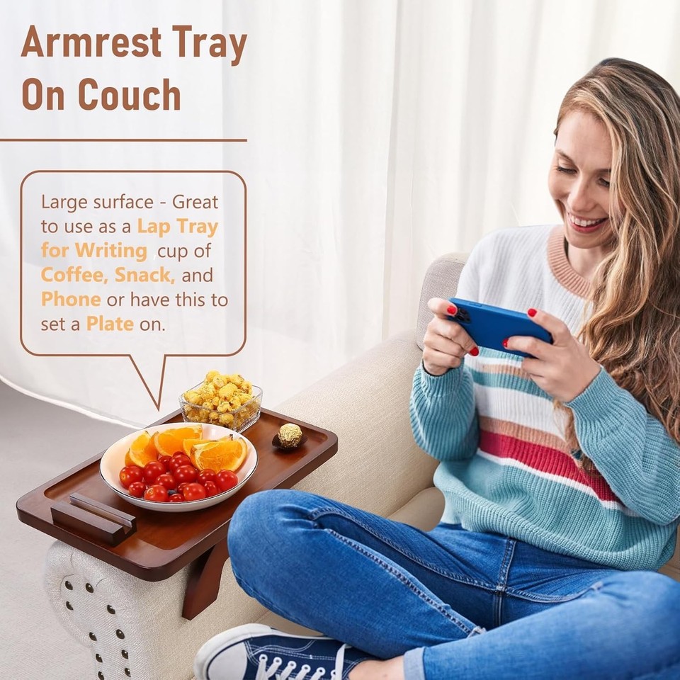 Space-Saving Bamboo Couch Tray with Phone Holder - Perfect for Dining ...