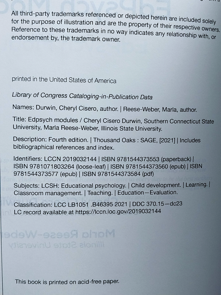 EdPsych Modules Fourth Edition by Cheryl Cisero Durwin, Child Learning ...