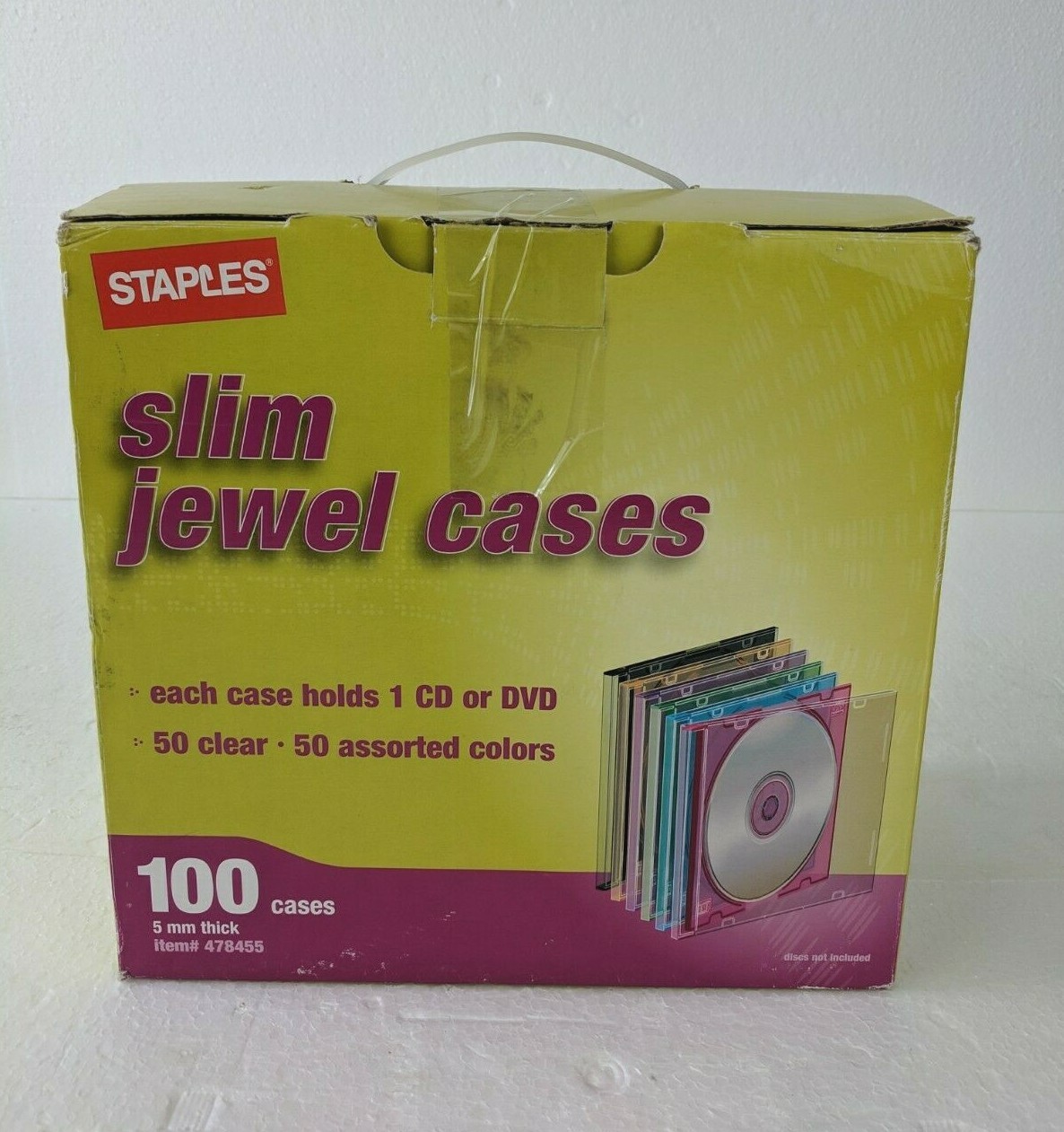 Staples 50 Slim JEWEL Cases for CD or DVD 10 Is Assorted Colors for ...