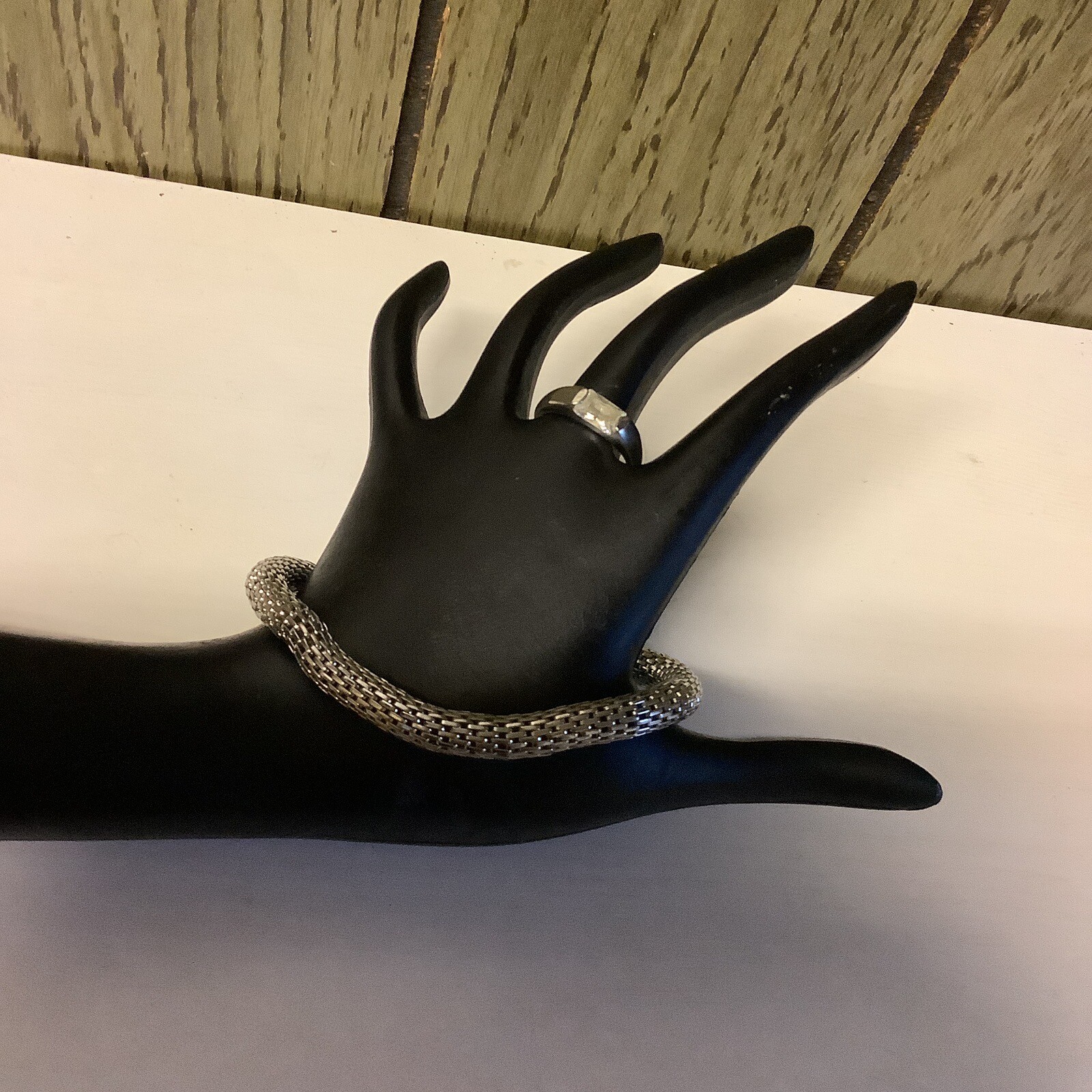 Vintage 00s Silver Tone Rock’n Roll Ring Bangle Jewel… - Gem