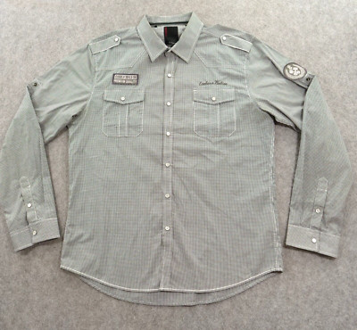 7 Diamonds Shirt Mens 2XL XXL Gray Button Snap Long Sleeve Roll Up ...
