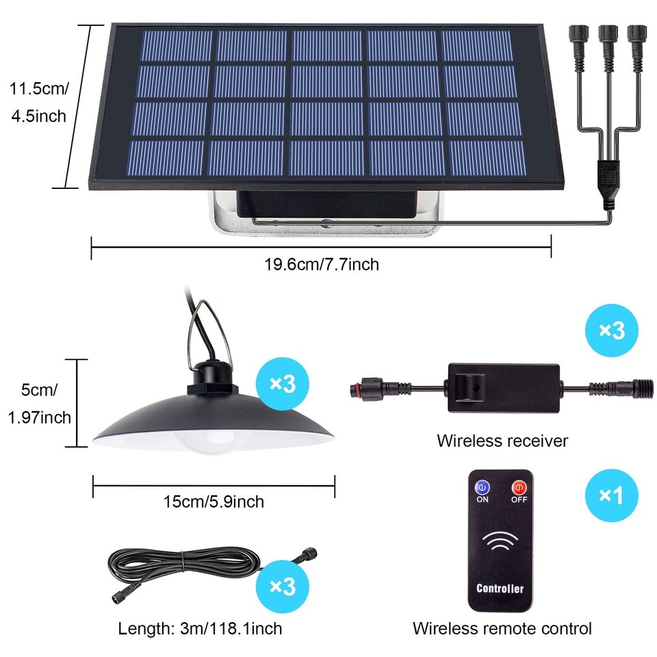 Solar shed Lights Indoor Outdoor with 3 Heads & Remote Control. Solar ...