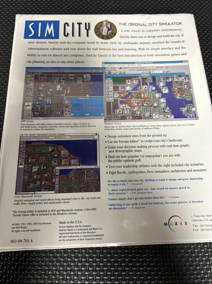 Factory Sealed Sim City Big Box Classic Version 1993 IBM Game | eBay