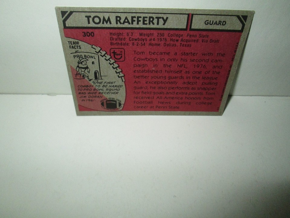 TOM RAFFERTY 1980 FOOTBALL CARD Topps #300 Rookie rc DALLAS COWBOYS ...