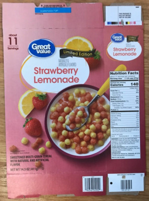 EMPTY Walmart Great Value Strawberry Lemonade LE Puzzle Cereal Box FLAT ...