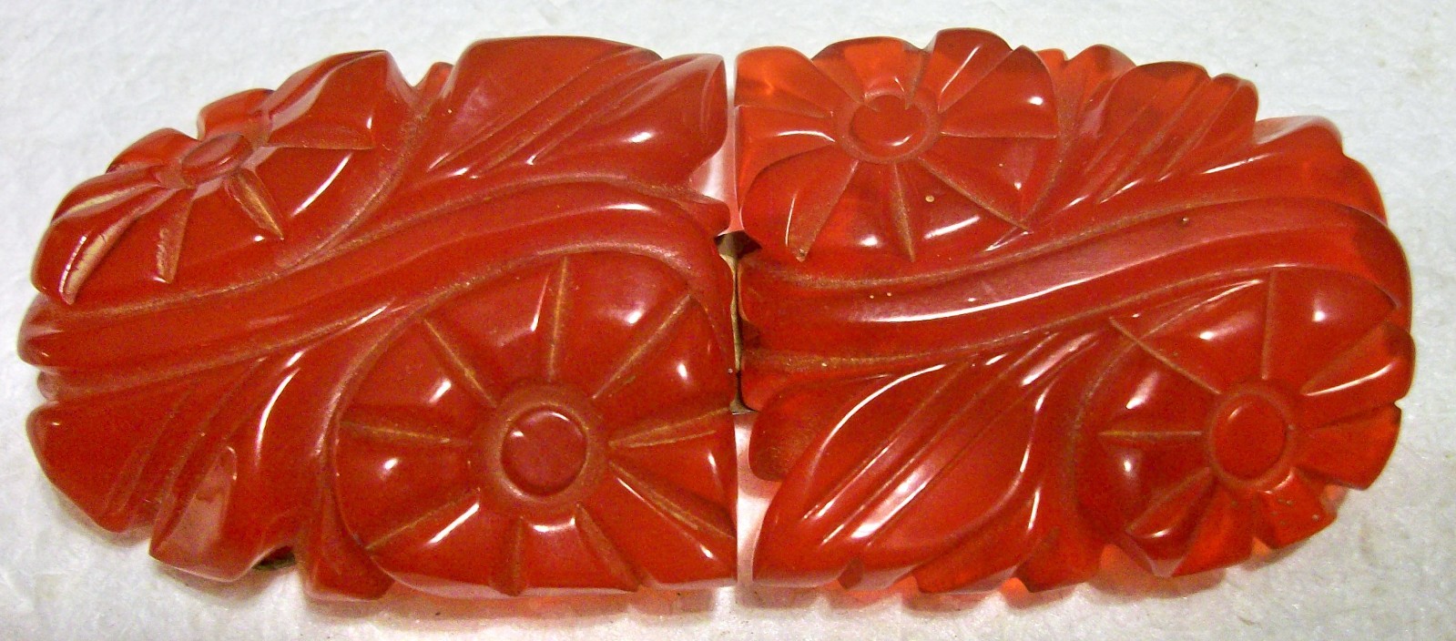 Vintage Cherry Red Bakelite - Flowers on a Vine, 2-Piece Belt Clip ...