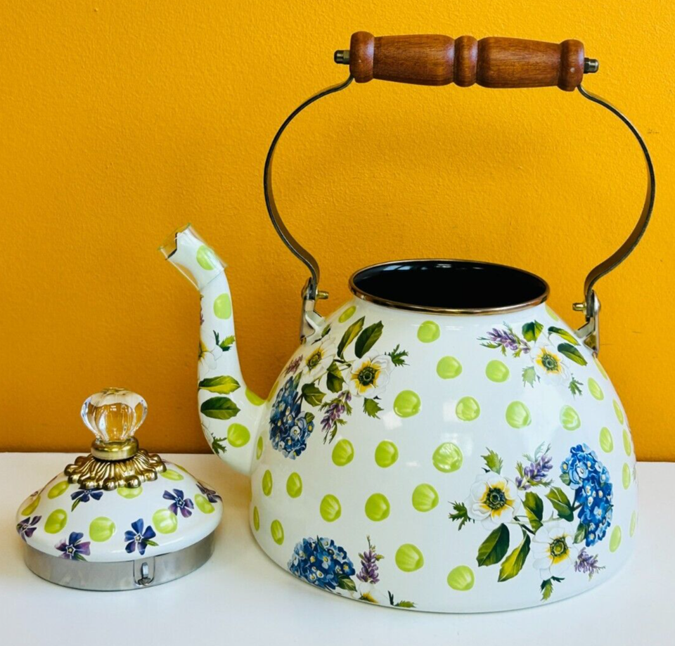 MacKenzie-Childs 89236-386 Wildflowers Green Tea Kettle 3 Qt Hand ...