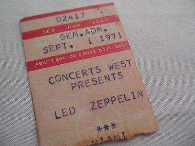 LED ZEPPELIN 1971 Original CONCERT TICKET STUB___Miami, FL | eBay