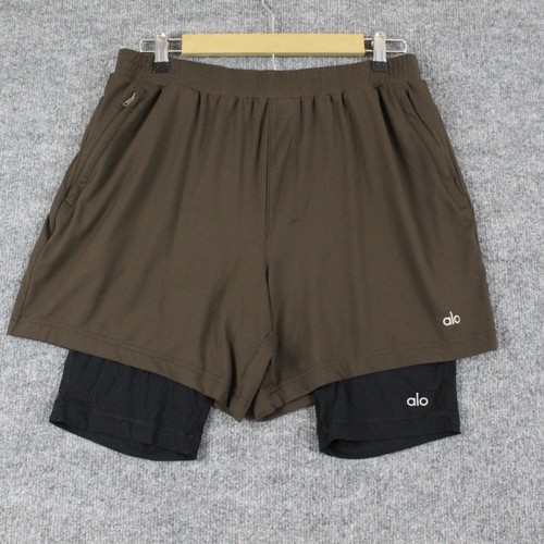 Alo Yoga Shorts Mens Large Conquer React 2 In 1 Brown Lined Running ...