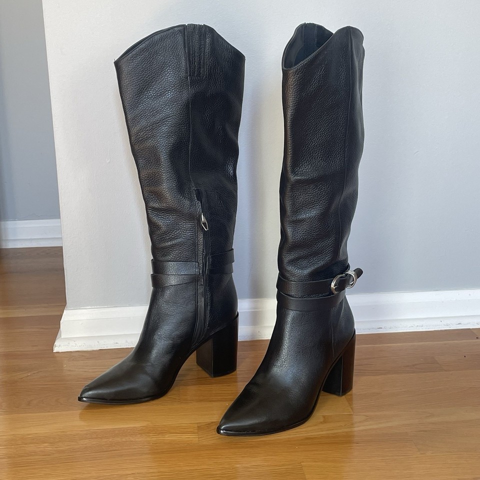 Dolce Vita Tyrone Black Leather Knee Boots Block Heel Pointed Toe Size ...