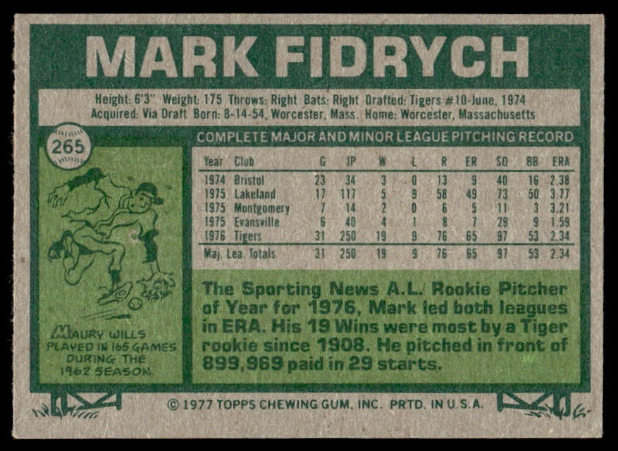 1977 Topps Baseball #265 Mark Fidrych Rookie Card EX Detroit Tigers | eBay