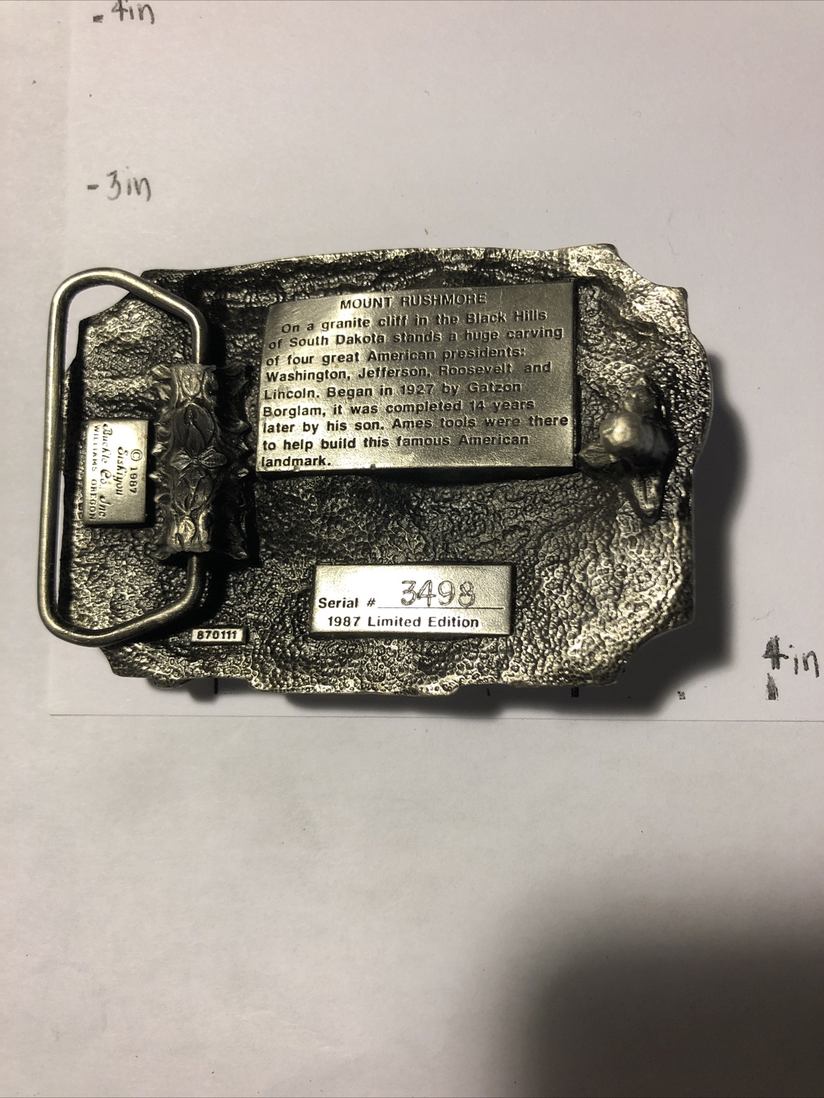 Ames Tools Mount Rushmore Completed 1941 Belt Buckle - Gem