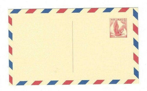VINTAGE AIR MAIL 5 CENT US POSTABE POSTAL CARD / RED AND BLUE STRIPES ...