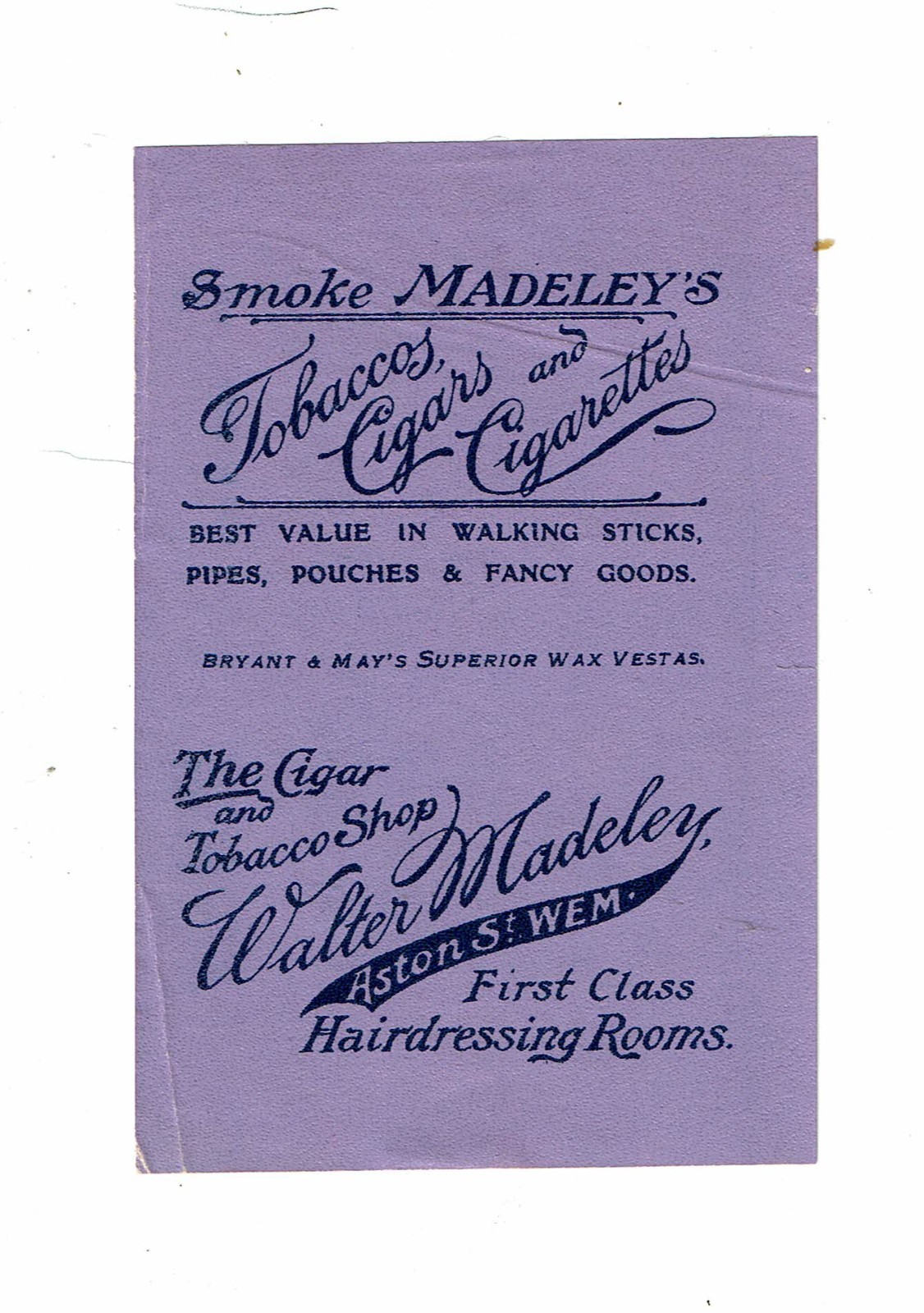 1 Old Bryant & May 1900s matchbox label Superior Wax Vestas Walter ...