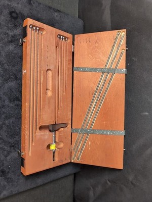 Starrett No.443 Half Base Depth micrometer 0"-9" in wood box w/ 11 rods ...