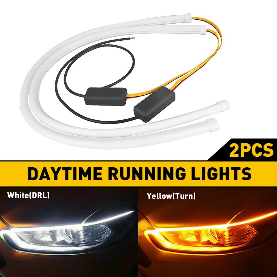 60CM RGB LED DRL Light Car Headlight Strip Light Turn Signal APP ...