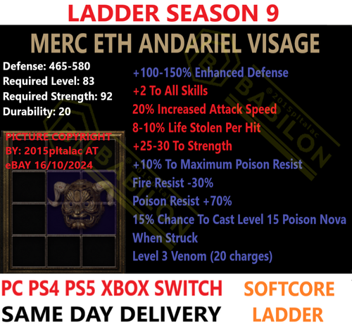PC PS4 PS5 XBOX SWITCH Merc Eth Andariel Visage Diablo 2 Resurrected ...