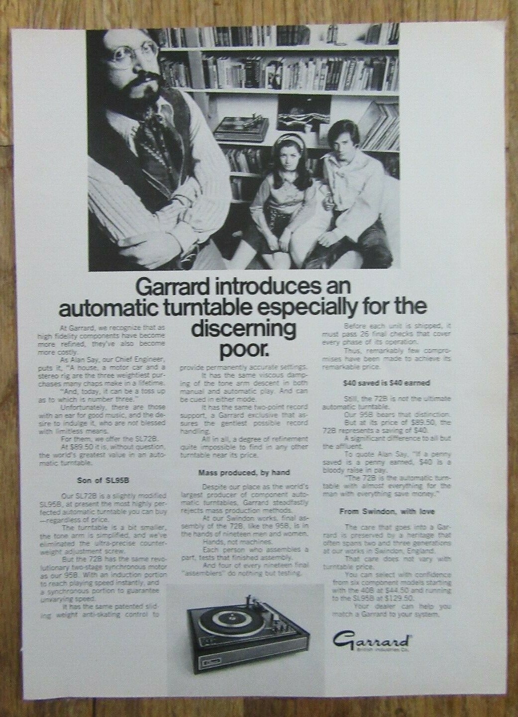 1970 GARRARD British Industries SL72B Automatic Turntable B&W Magazine ...
