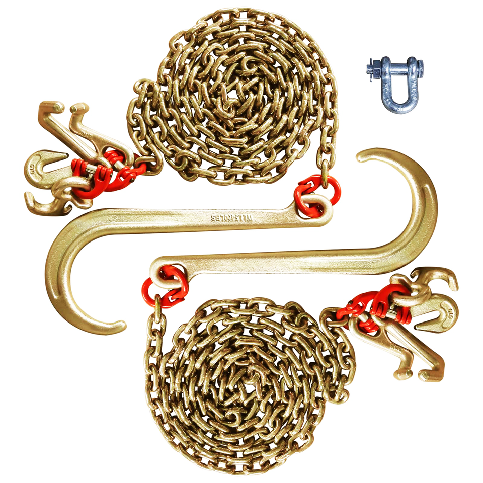 2PCS Flatbed Truck Rollback G80 5/16" X 10FT Transport Tow Chain J ...