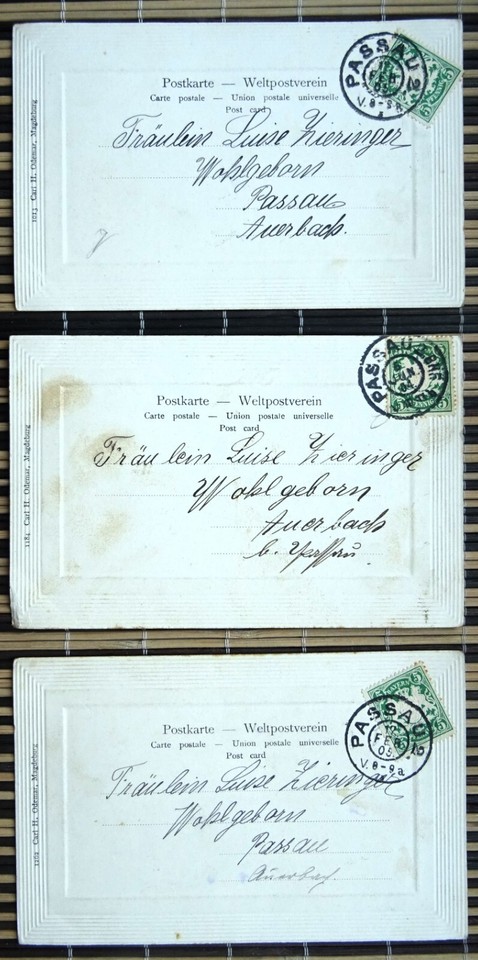 Maybugs, birds, poetry. Set of 3 German Carl H. Odemar cards. 1904/05 ...